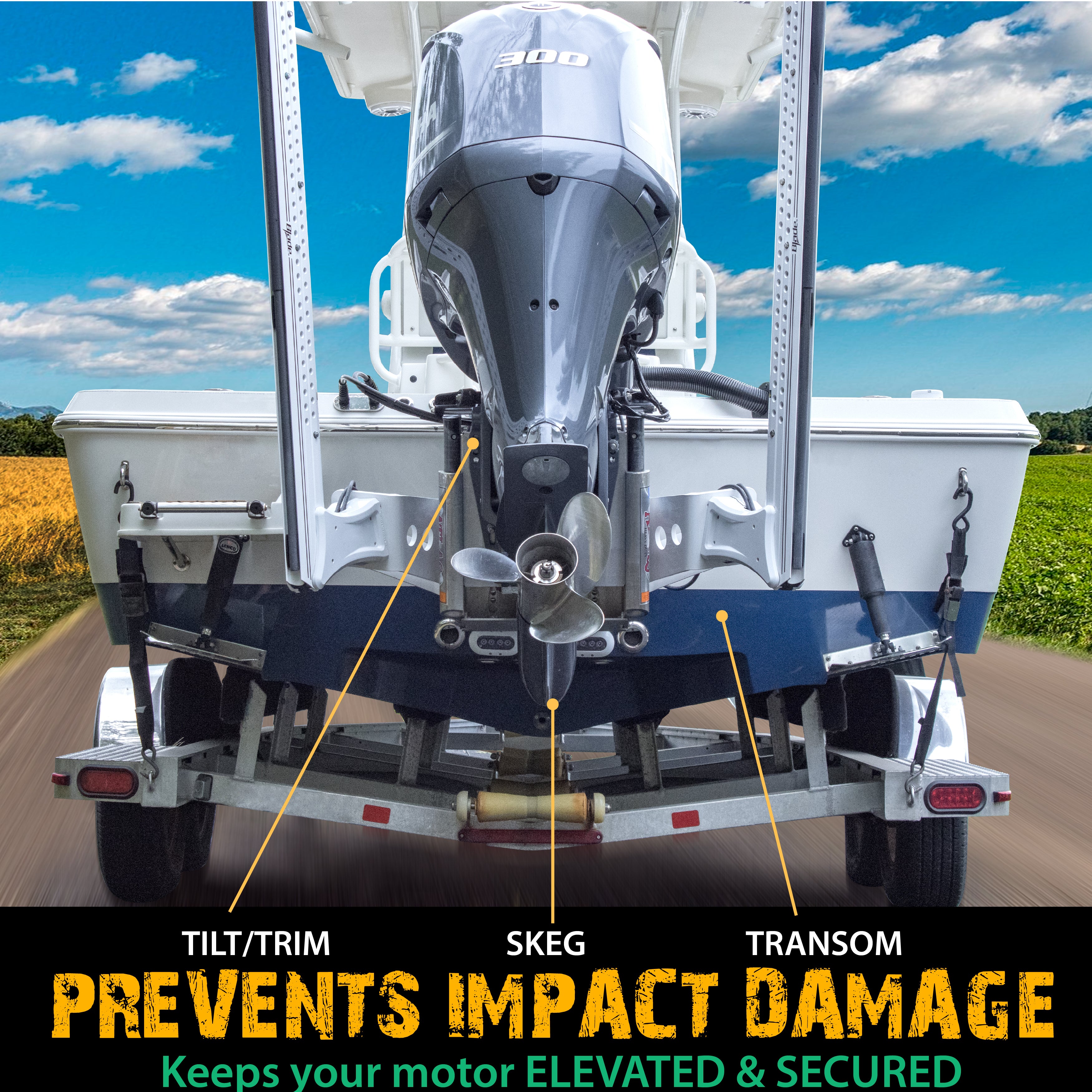 (3-RAM)-GLOW IN DARK- Boat Transom Saver, Outboard Motor Support Wedge ...